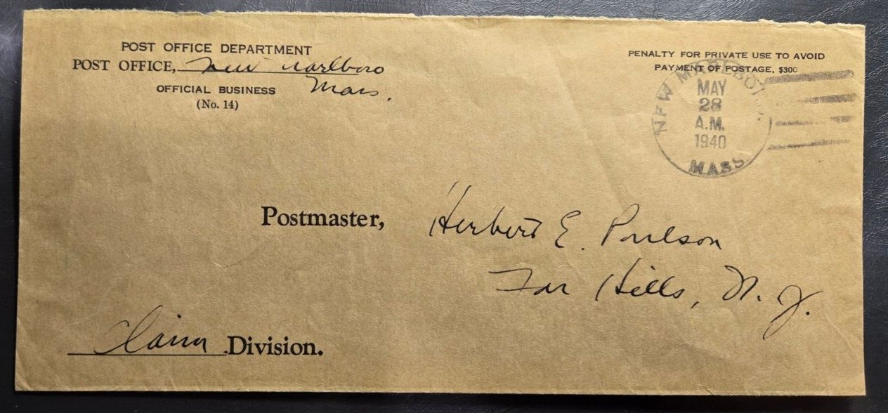 Postmaster Official Business Envelope postmarked 28 May 1940 New ...