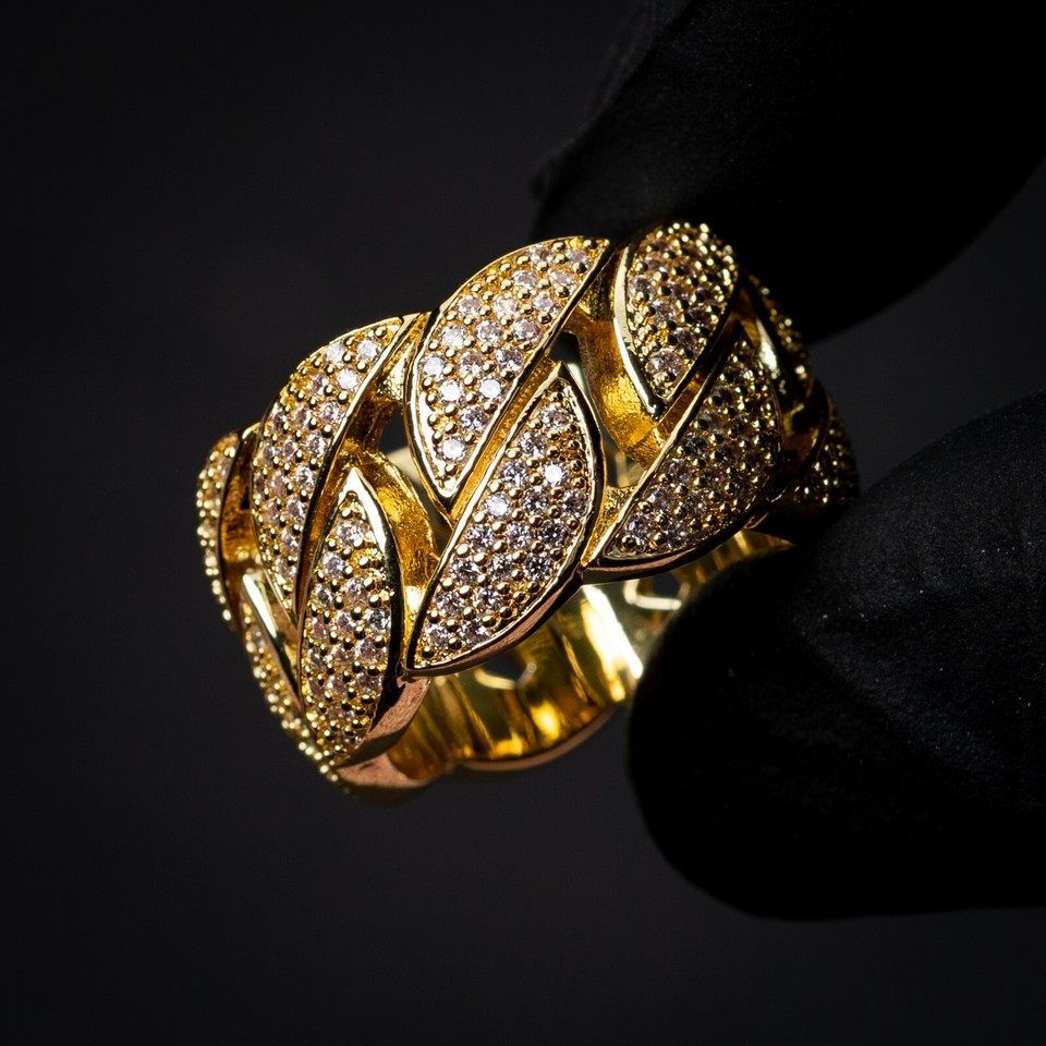 Men's Yellow Gold Plated Iced Honey Comb Set Miami Cuban Link Hip Hop ...