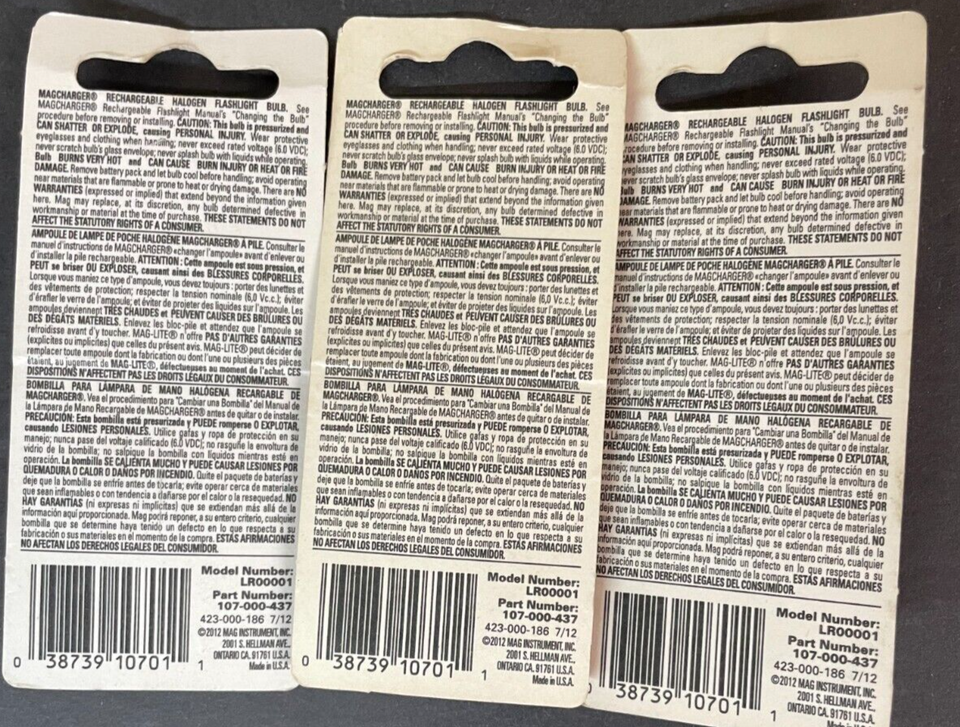 3 PK Maglite Rechargeable Flashlight Mag Charger Replacement Bulb 6V ...