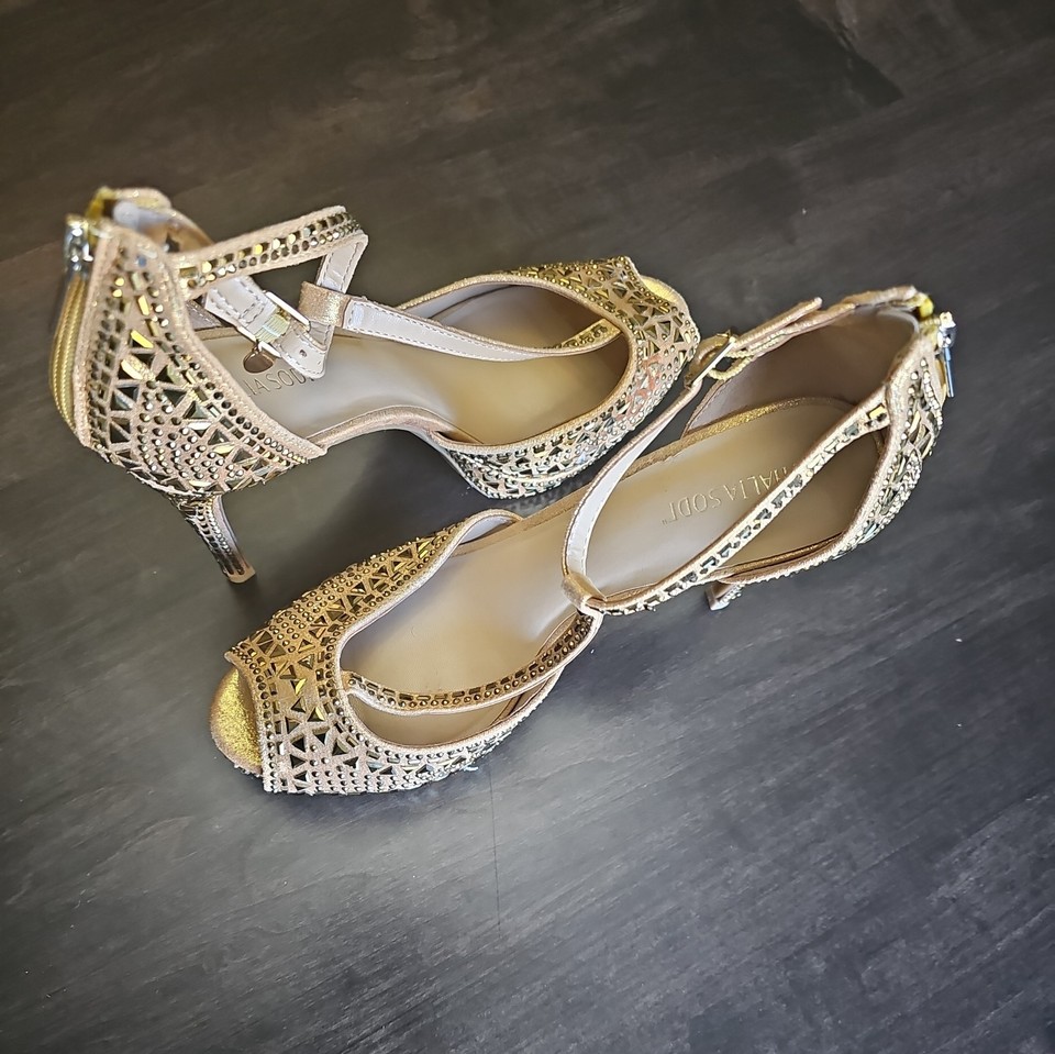 Thalia Sodi Chace embellished gold heels. 11W | eBay