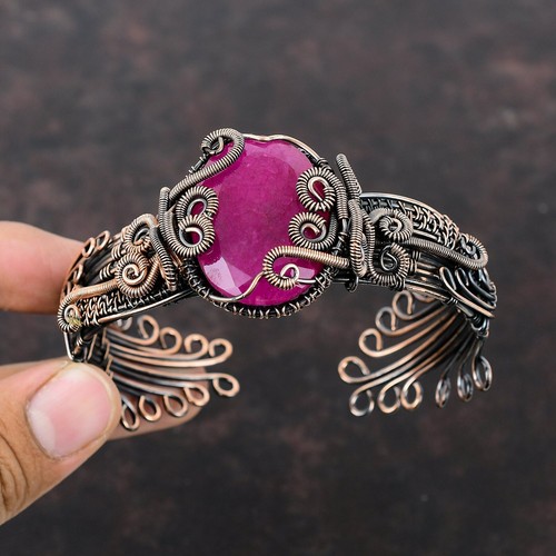 Women Day Sale Gemstone Cuff Bracelet Copper Wire Wrapped Adjustable ...