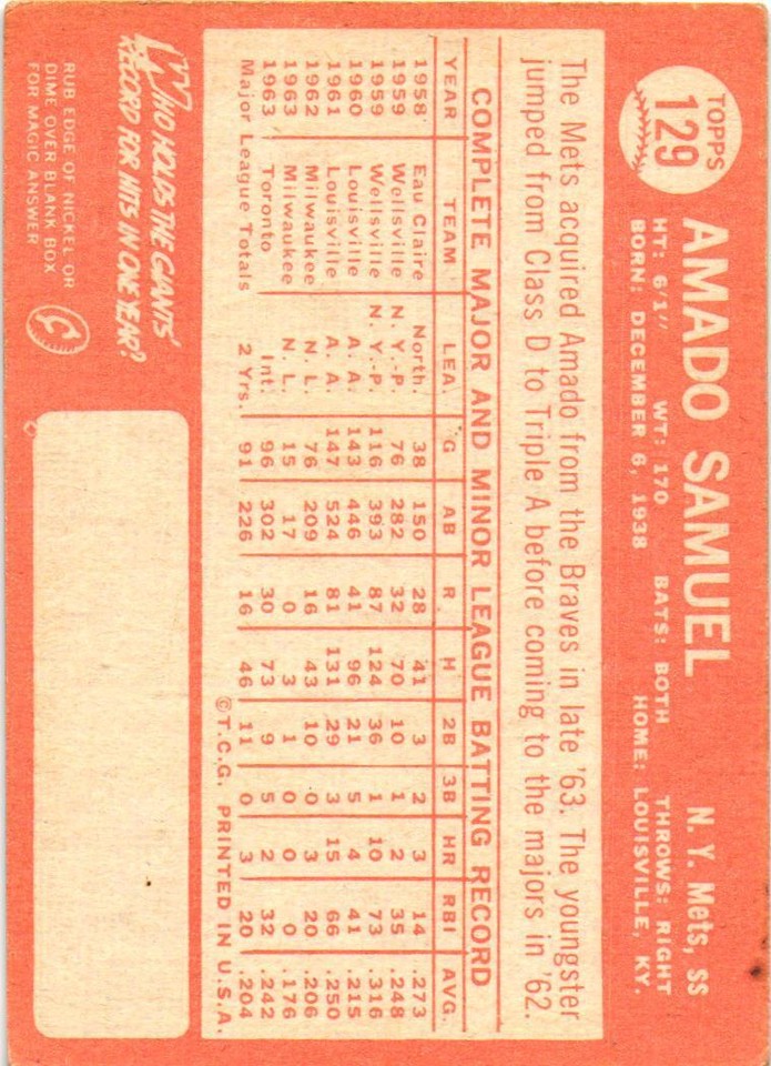 1964 Topps #129 Amado Samuel | eBay