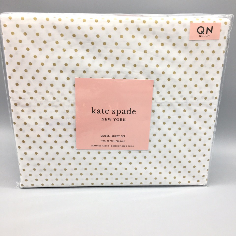 4pc Kate Spade GOLD Shimmer Dots QUEEN Sheet Set Cotton Holidays ...