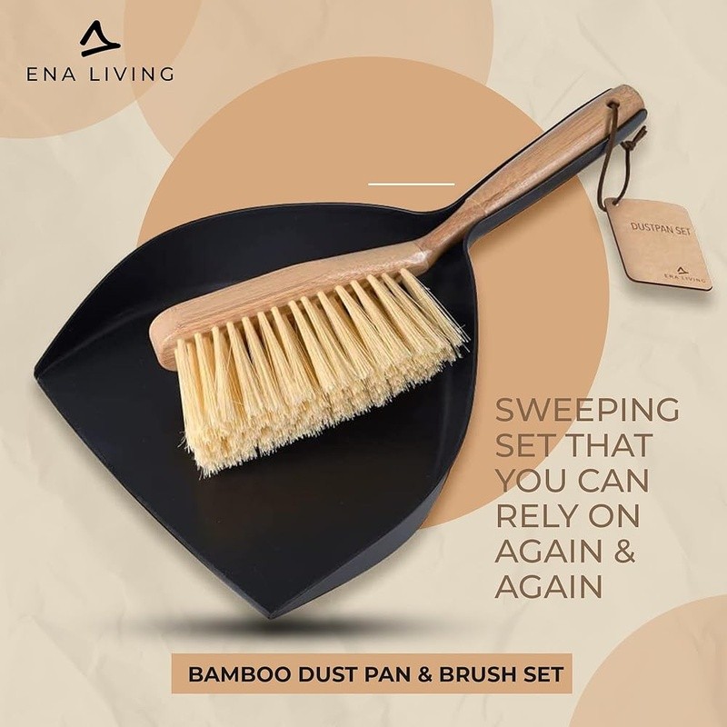 Bamboo Dust Pan & Brush Set Portable Cleaning Tool Durable Household ...