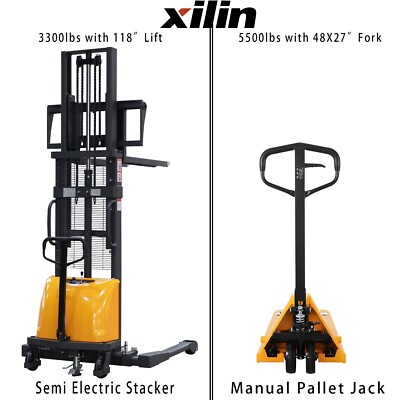 XILIN 3300lbs Semi Electric Pallet Stacker 118" Lift / 5500lbs Hand ...