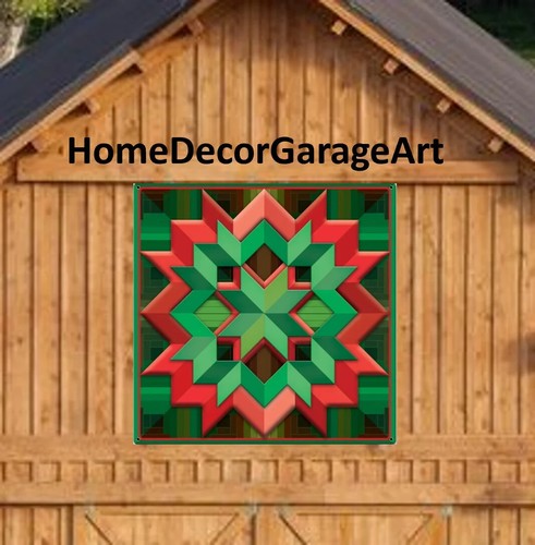 Amish Barn Quilt Art Pattern Square Metal Sign, Box Pattern Red Green ...
