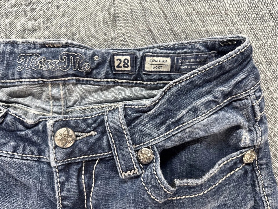 Miss Me Signature Boot Cut Blue Jeans Rhinestone Thick Stitch EUC Women ...