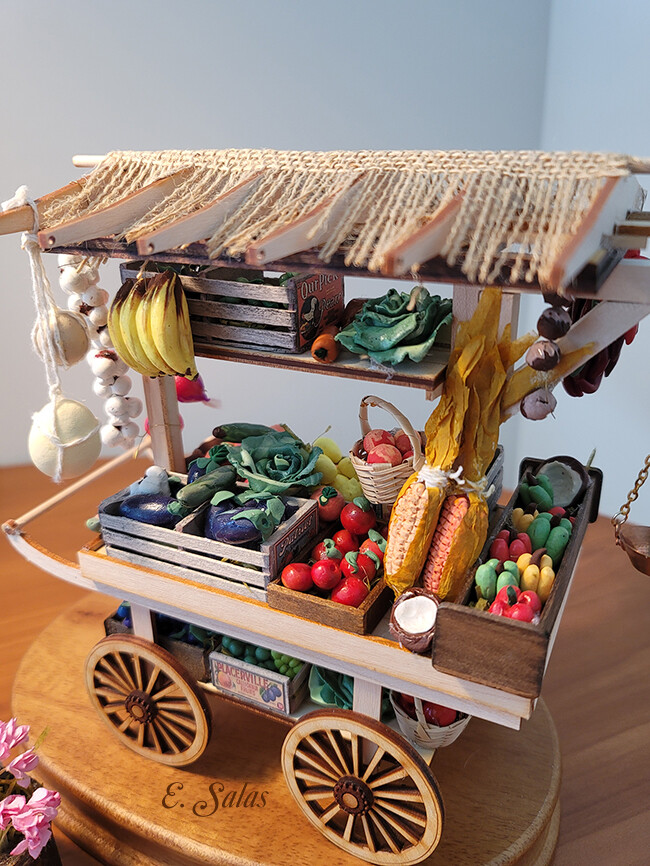 Wonderful Miniature Wooden Fruit and Vegetable Cart on Wheels | eBay