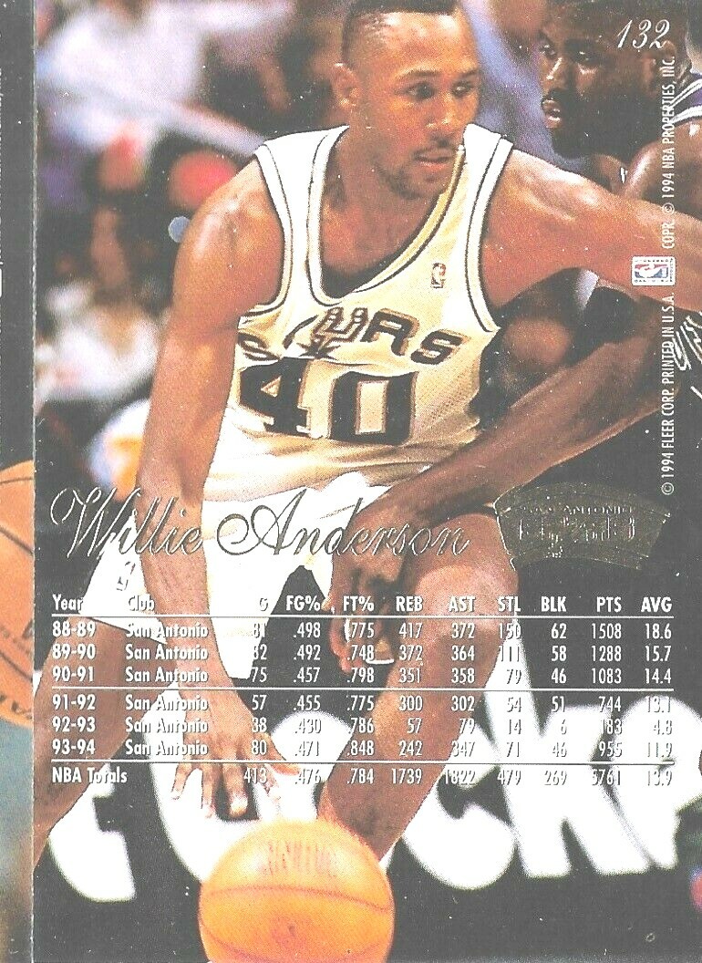 1994-95 Flair Willie Anderson 132 San Antonio Spurs Basketball Card NBA ...