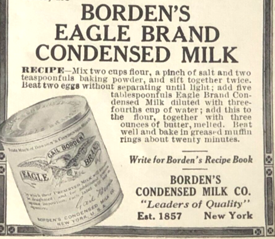 1912 Borden’s Condensed Milk Advertisement Muffin Recipe Can Antique ...