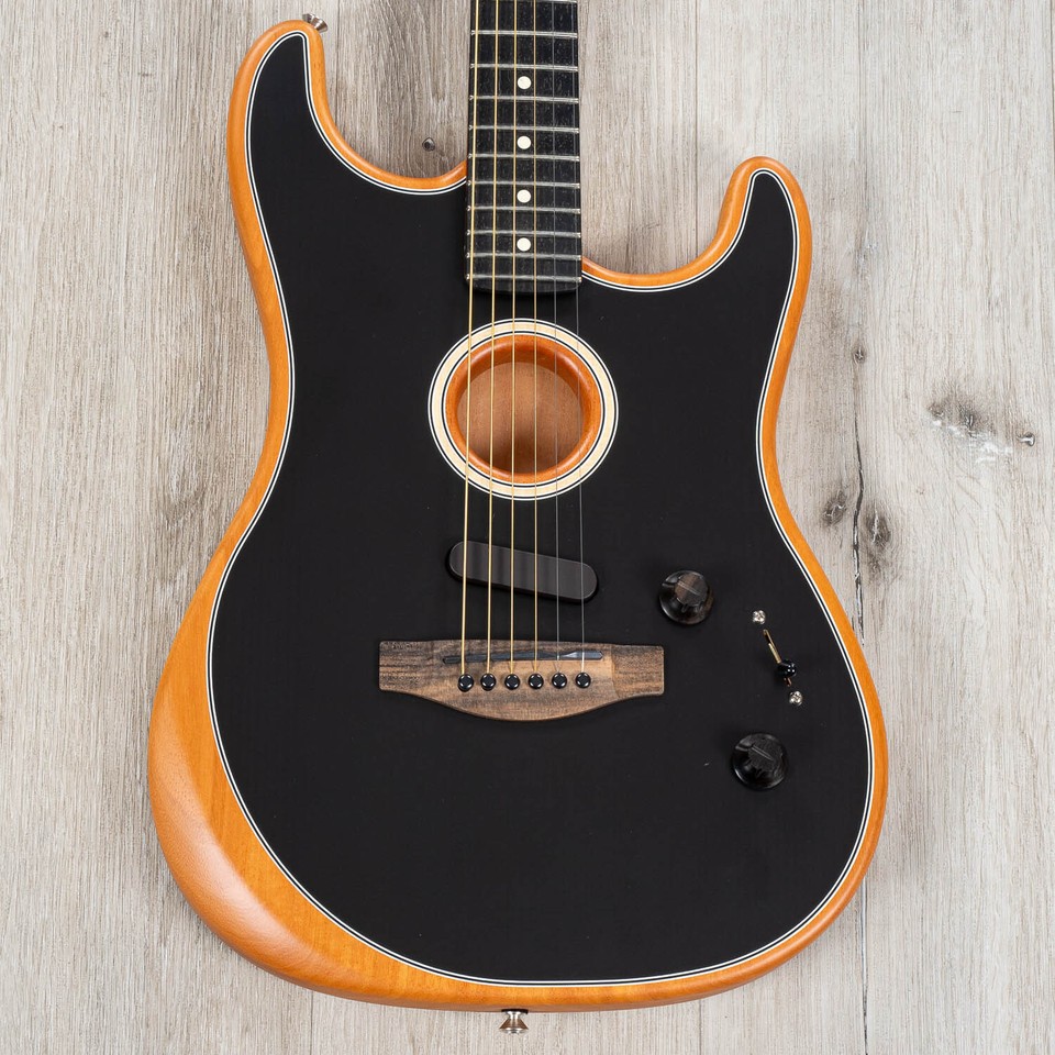 Fender American Acoustasonic Stratocaster Guitar, Ebony, Matte Black (B ...