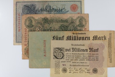 1908-1923 Germany 4-Notes Currency Set // German Empire & Weimar ...