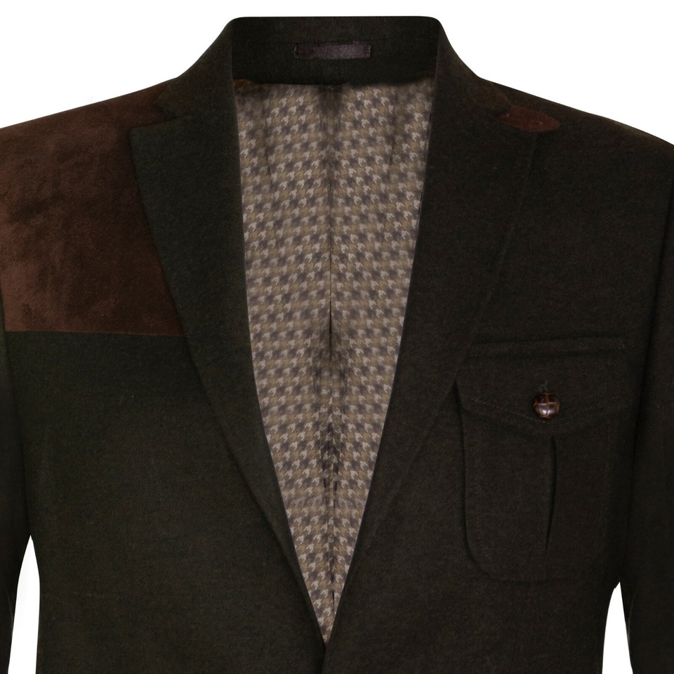 Mens Wool Tweed Shooting Jacket Hunting Blazer Smart Casual Elbow Patch ...