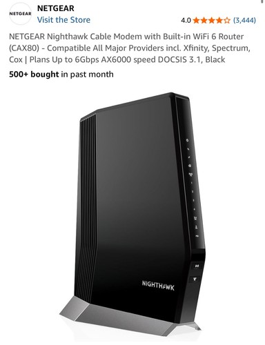 Netgear Nighthawk AX8 - AX6000 cax80 Cable Modem, Built-in WiFi 6 ...