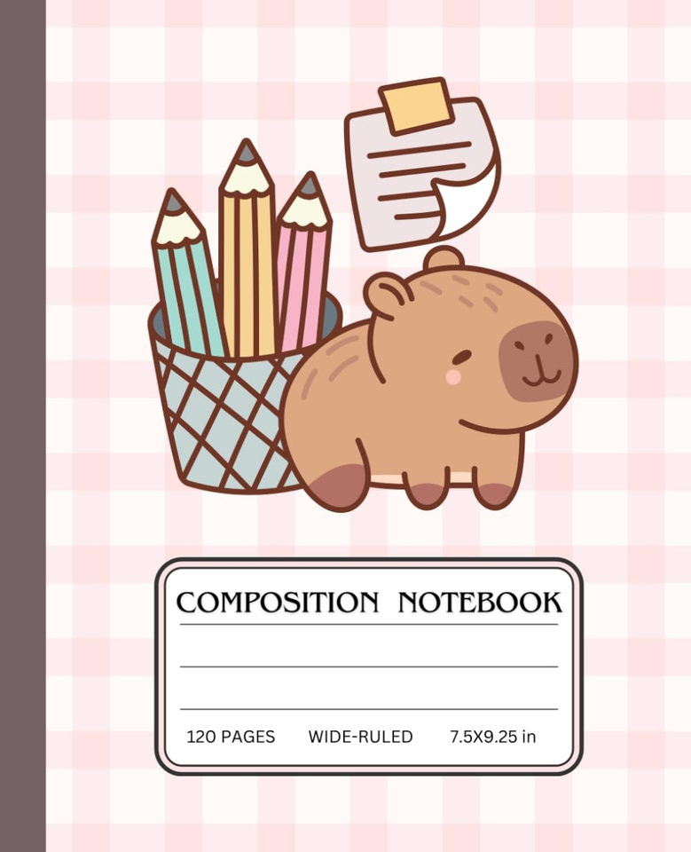 Kawaii Capybara School Notebook – Cute Wide-Ruled Composition Book for ...