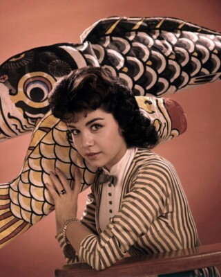 Annette Funicello Teenage Portrait posing by fish sculptures color 8x10 ...