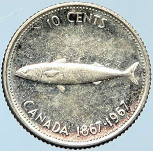 1967 CANADA Confederation Centennial Silver 10 Cents Coin MACKEREL FISH ...
