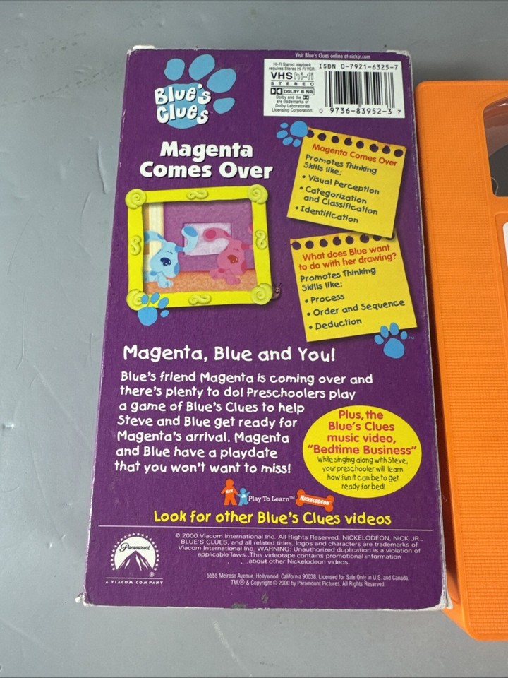 Blue's Clues Magenta Comes Over VHS 2000 Nick Jr Nickelodeon Blue ...
