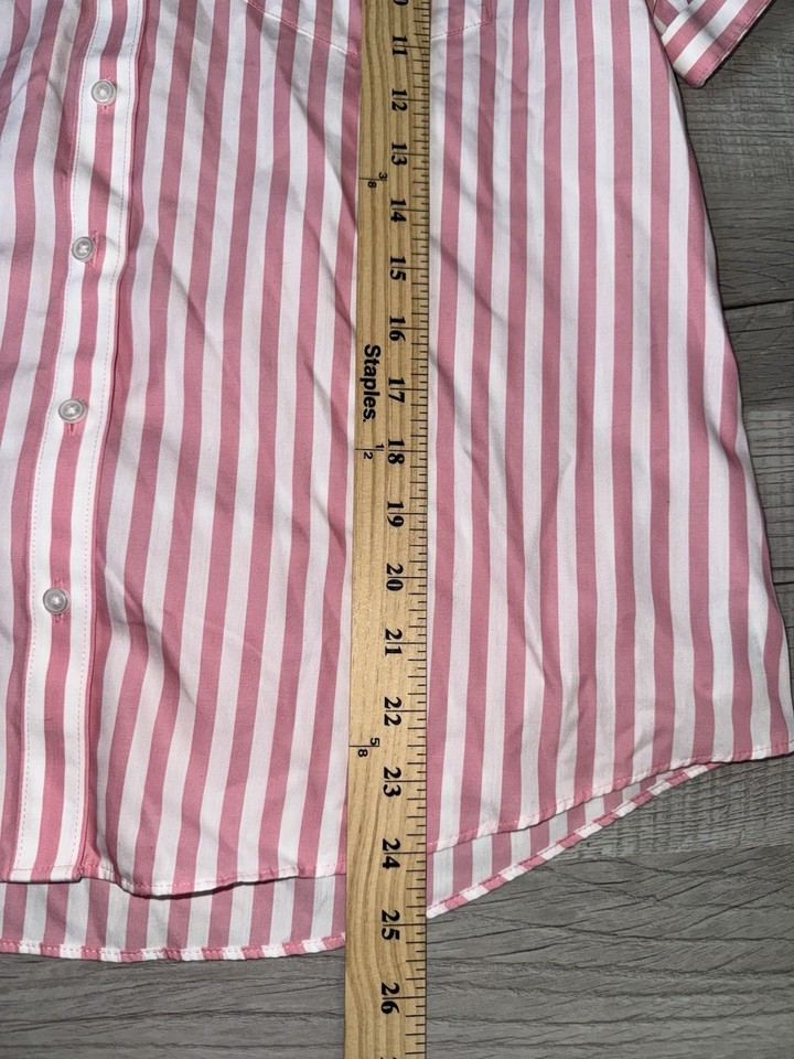 Lands’ End Women’s No Iron Supima Pink Stripe Shirt Size S 6-8 Button ...