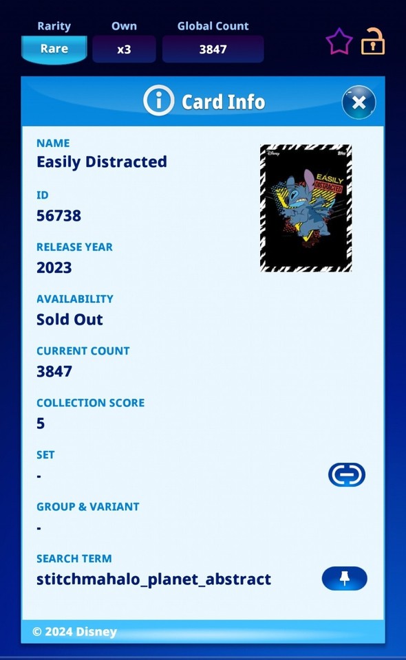 Topps Disney Collect Digital Stitch Mahalo EASILY DISTRACTED Planet ...