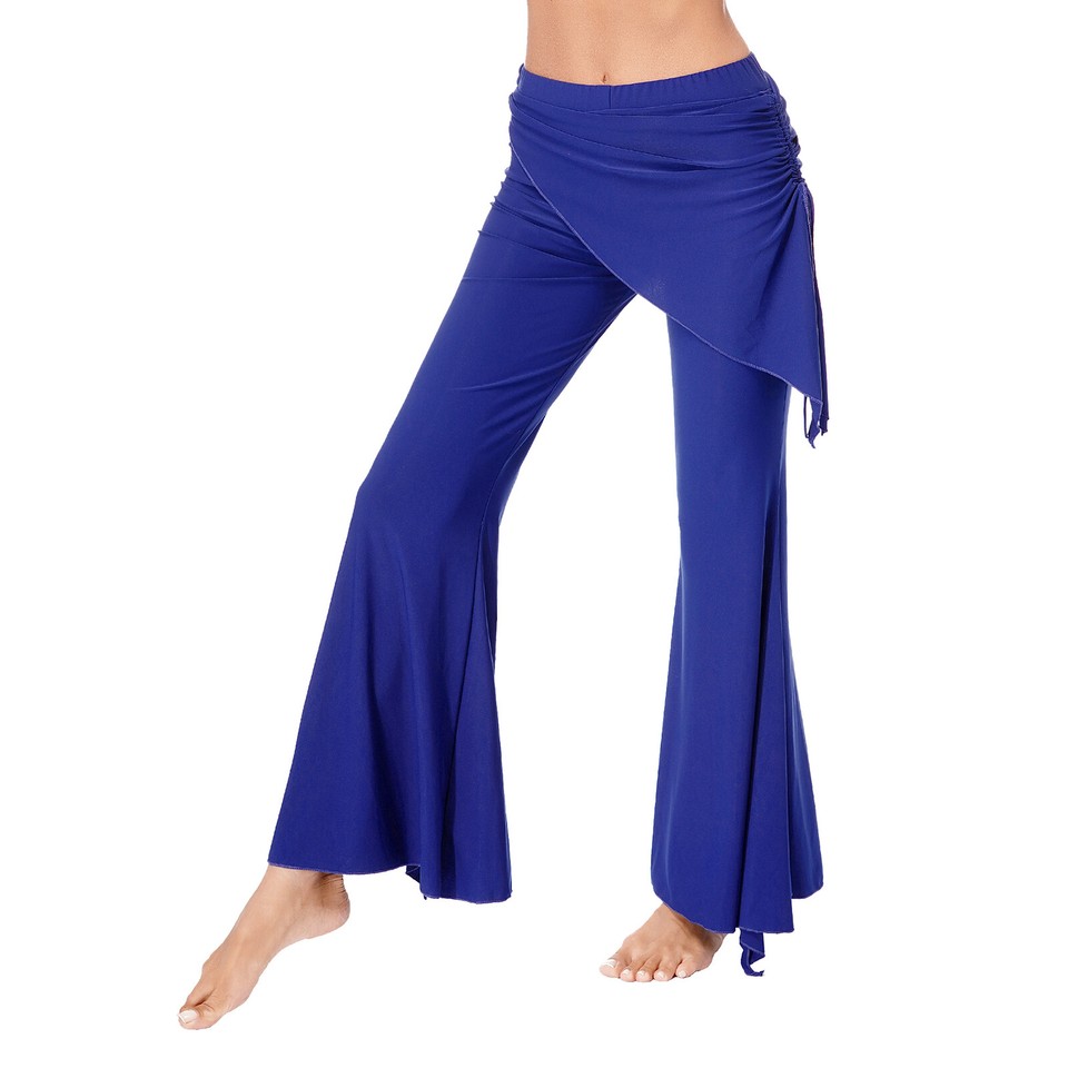 Womens Bottoms Wide Leg Belly Dance Elastic Waistband Pants Solid Color ...