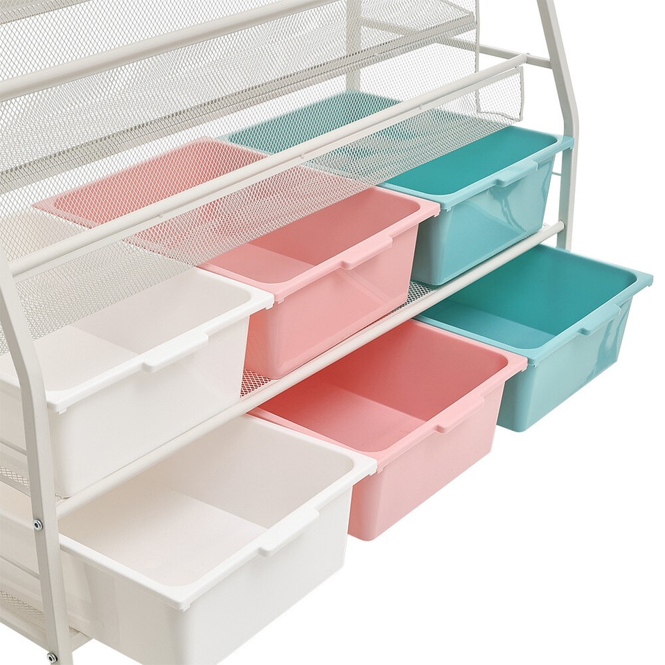 Kids Childrens Book Shelf Metal Sling Storage Rack Organizer Bookcase ...