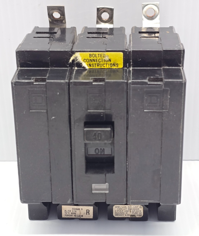 Square D 40 Amp Bolt-On EHB-4 Circuit Breaker 480Y/277 VAC 3 Pole ...