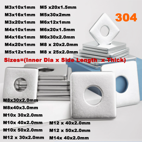 Square Flat Washers A2 304 Stainless Steel Washer M3 M4 M5 M6 M8 M10 ...