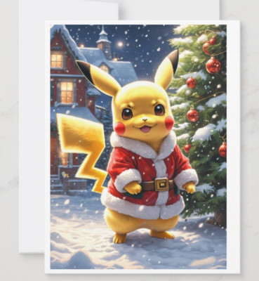 PIKACHU Christmas Card - Pokemon Christmas Card art - CHOOSE SIZE | eBay UK