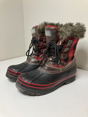 Naturals Reflections Plaid Duck Boots Red Black Womens 8 Winter Wear ...