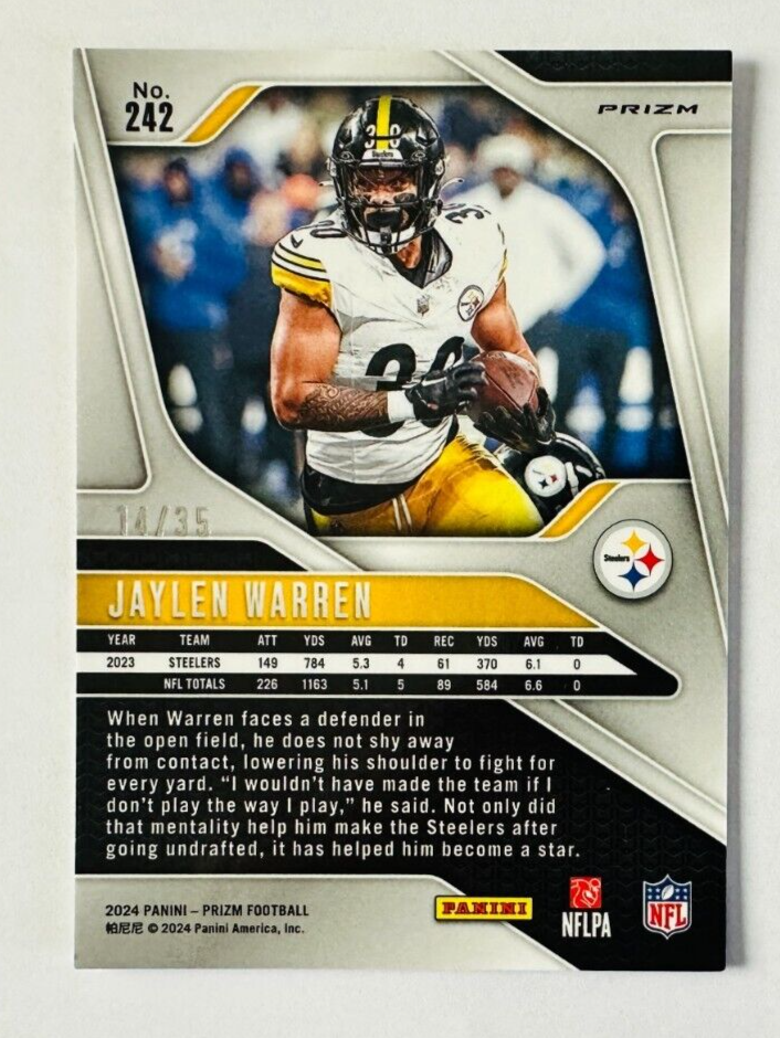 2024 Panini Prizm Jaylen Warren WHITE Prizm Card SP #/35 Steelers Star ...
