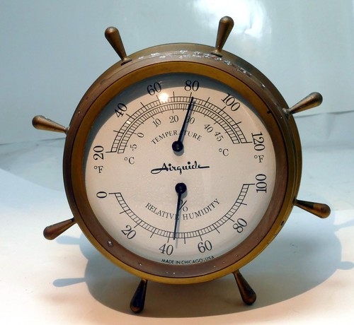 Airguide Brass Ship Wheel Boat Marine Weather Thermometer Humidity ...