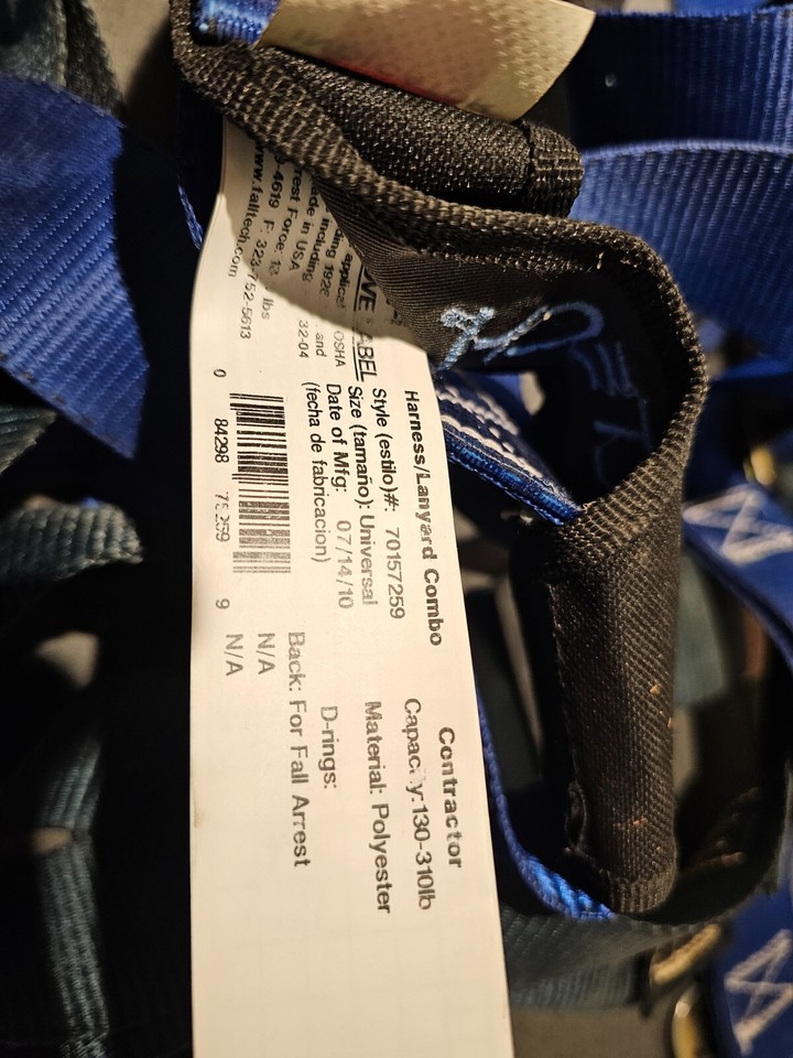 Falltech Fall Protection Kit 7015 Harness with 7259 Lanyard | eBay