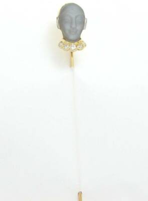 DIAMOND CARVED MOONSTONE FACE STICK PIN 18K | eBay