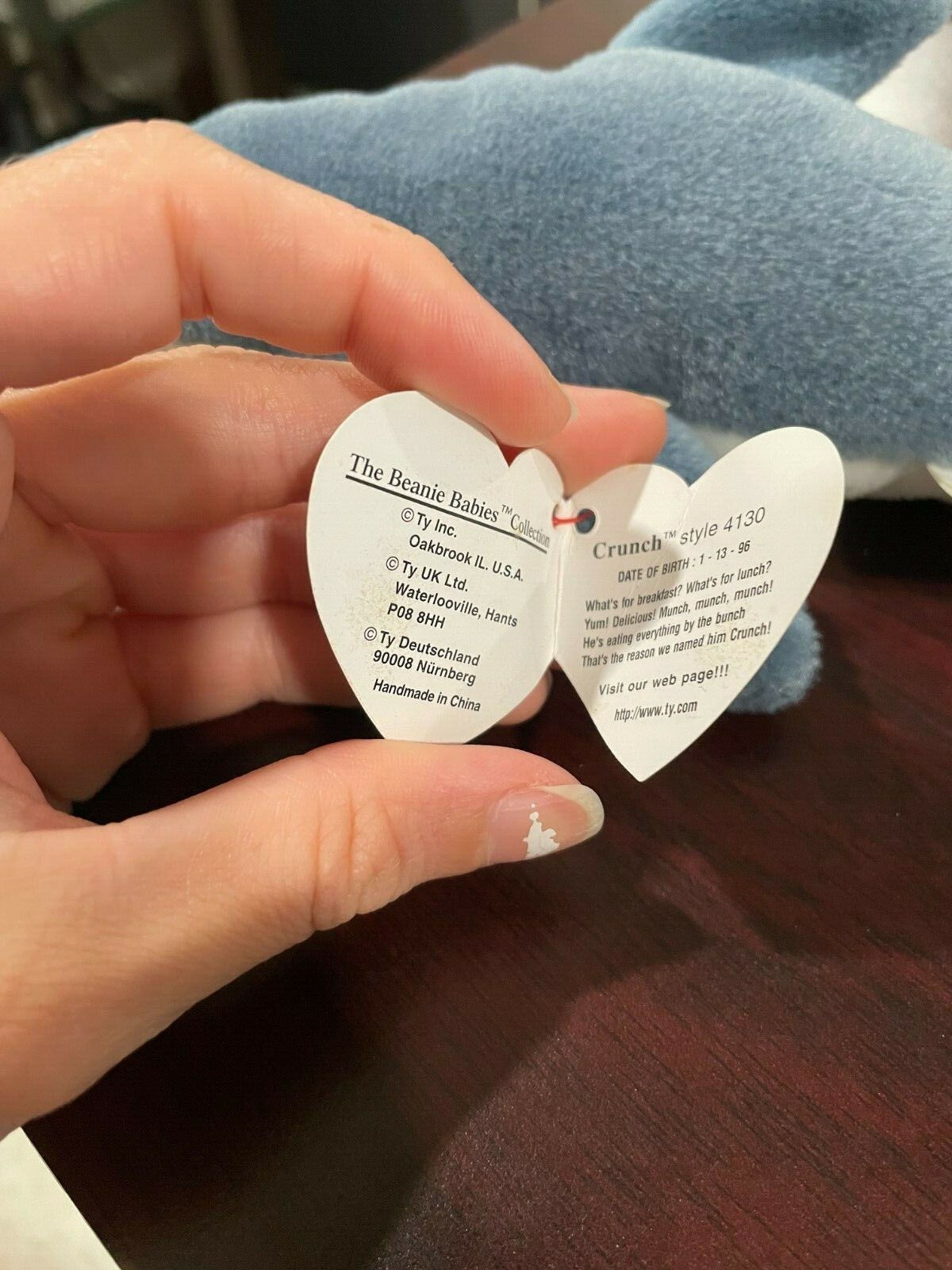 TY Beanie Baby Crunch the Shark Plush Toy DOB 1 - 13 - 96 with Tags PVC ...