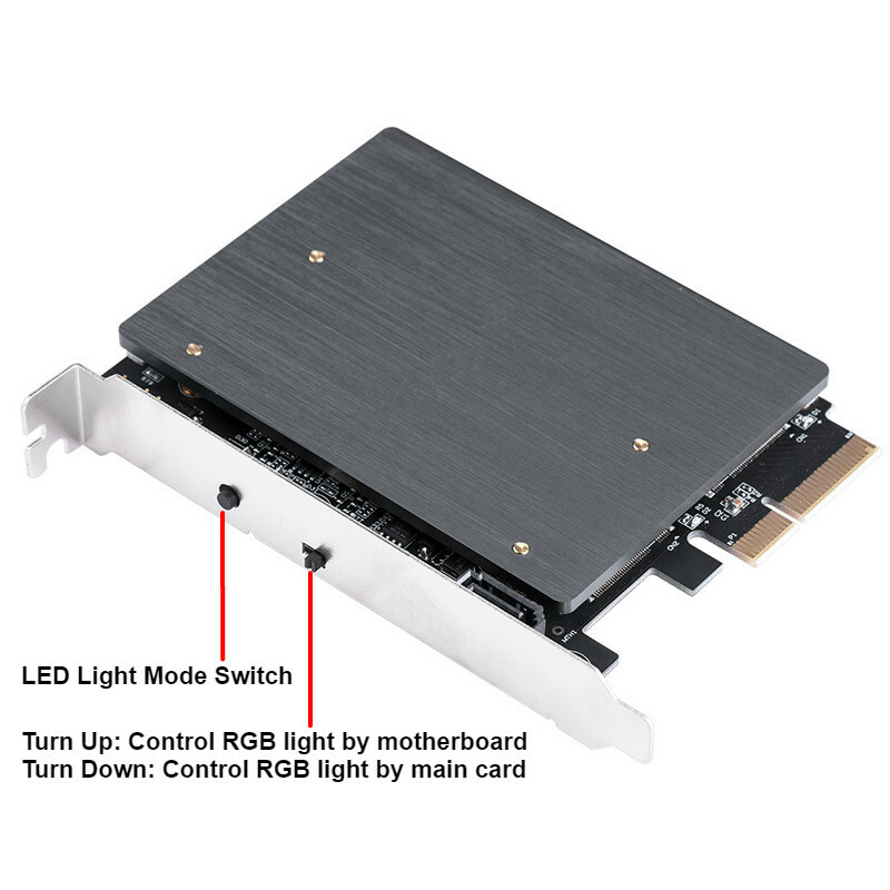PCI Express PCIE X4 to Dual M.2 SATA/NVMe SSD Adapter w/ 12V RGB LED ...