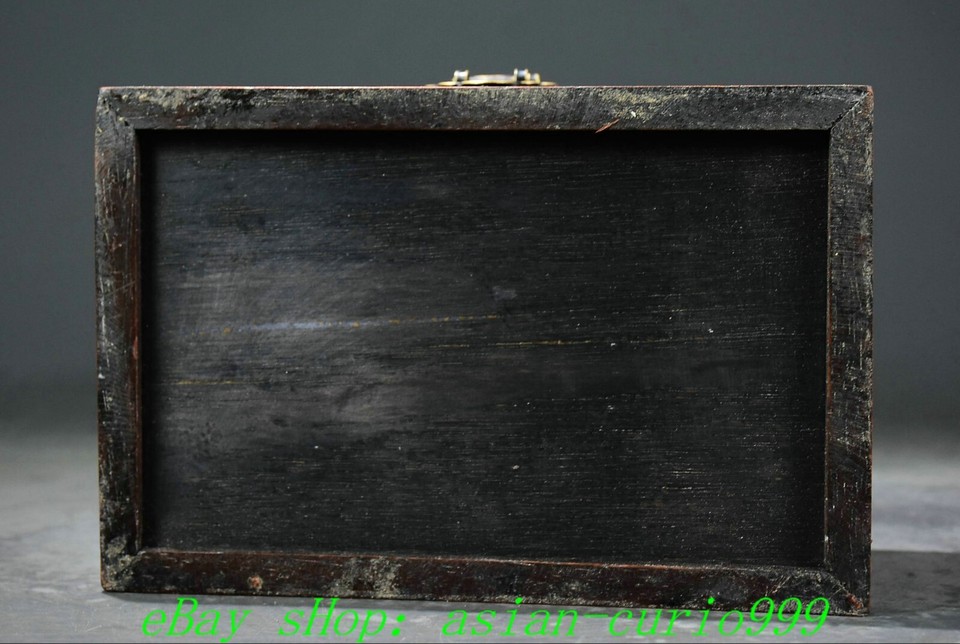 7''Old Chinese Huali Wood Inlay Shell Dragon Beast 4 Side Container Box ...