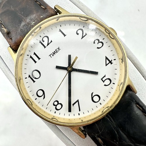 Timex LA Cell Watch Gold Tone 32mm White Dial Brown Band, New Battery ...