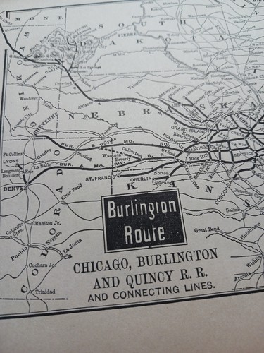 ☆1895 train map THE BURLINGTON ROUTE Chicago Burlington Quincy railroad ...