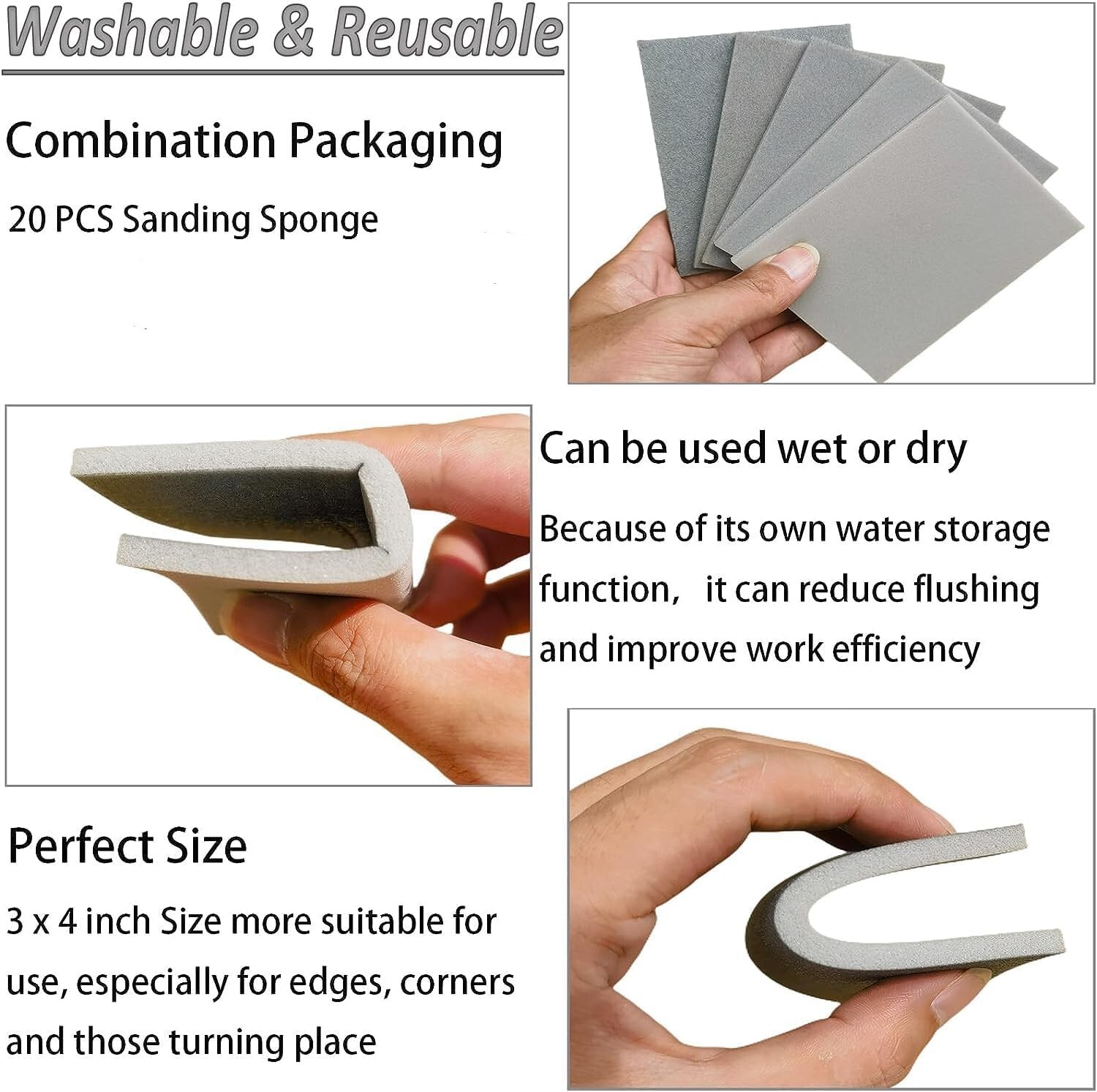 20 Pack 600 Grits Ultra Fine Sanding Sponge 3x4 Wet Dry Foam Sand Block ...