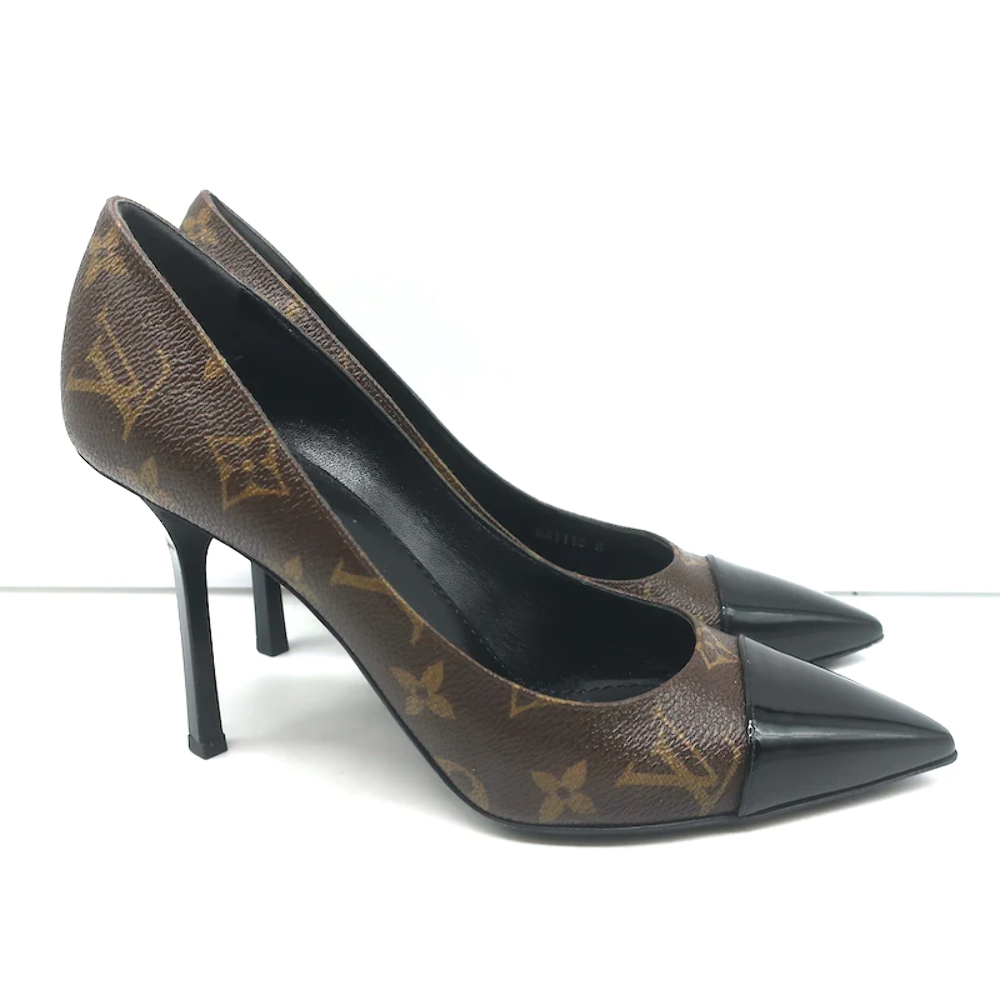 Louis Vuitton Fetish Cap Toe Pumps Brown Monogram Canvas & Black Patent ...