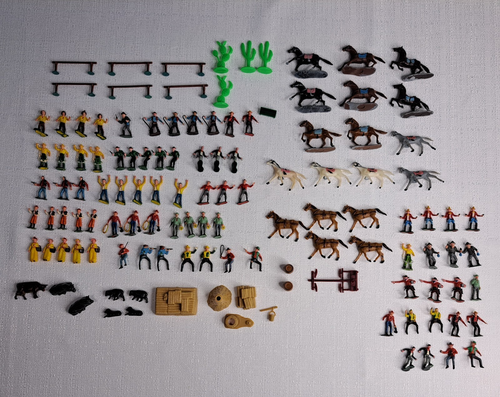 1960's Marx Miniature Western Cowboys & Horses Plastic Figures Lot of ...