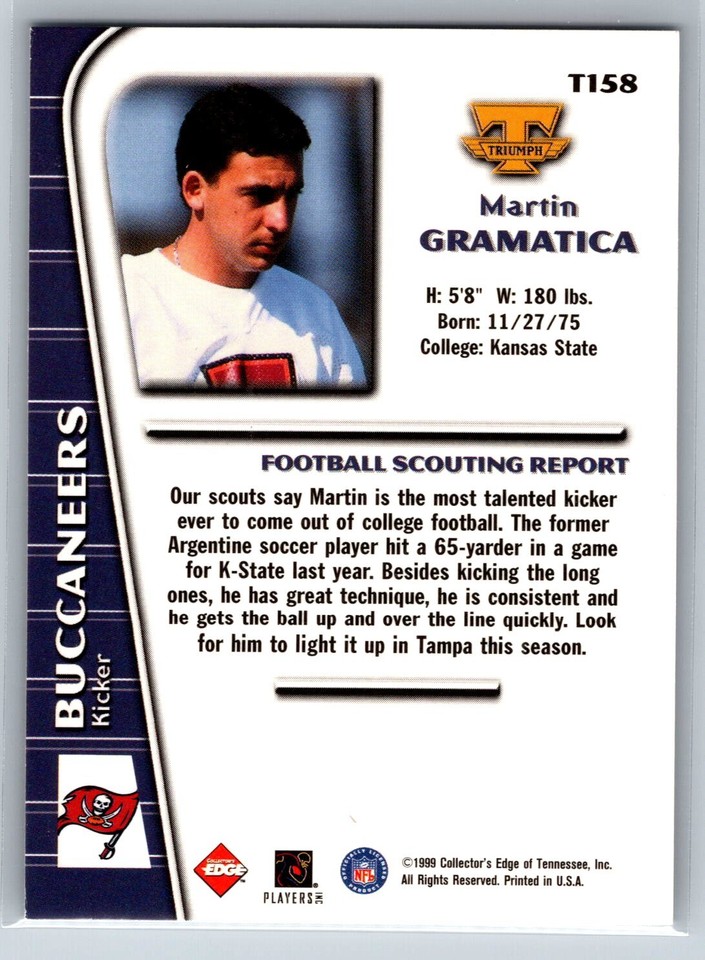 1999 Collector's Edge Triumph Martin Gramatica Rookie Buccaneers RC # ...
