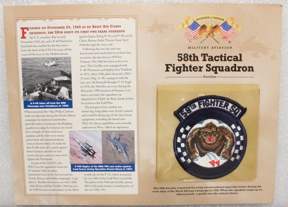 Air Force Patch & History on Card - 58th Tactical Fighter Squadron | eBay