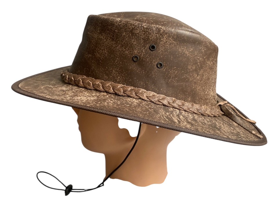 Brown Australian Western Style Foldable Leather Cowboy Hat Distress ...