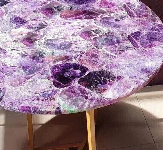 15" Round Amethyst Coffee Table Top Crystal Stone Random Design ...