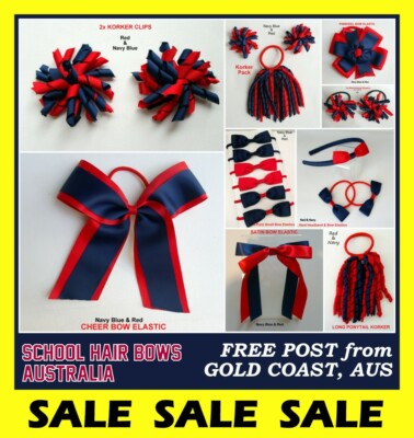 NAVY BLUE & RED SCHOOL HAIR ACCESSORIES BOWS CLIPS ELASTICS RIBBON ...