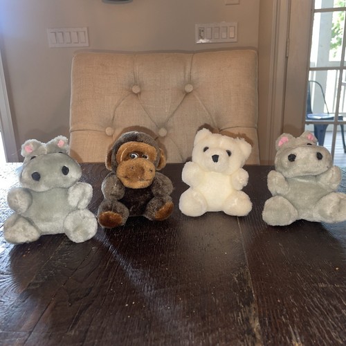 STEVEN SMITH Hippos (2)/Monkey/Bear Stuffed Animals - Each About 3 1/2 ...