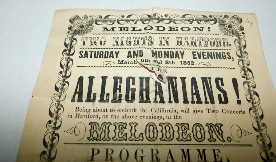 1852 Hartford Connecticut "The Alleghanians" Melodeon Theatre Program ...