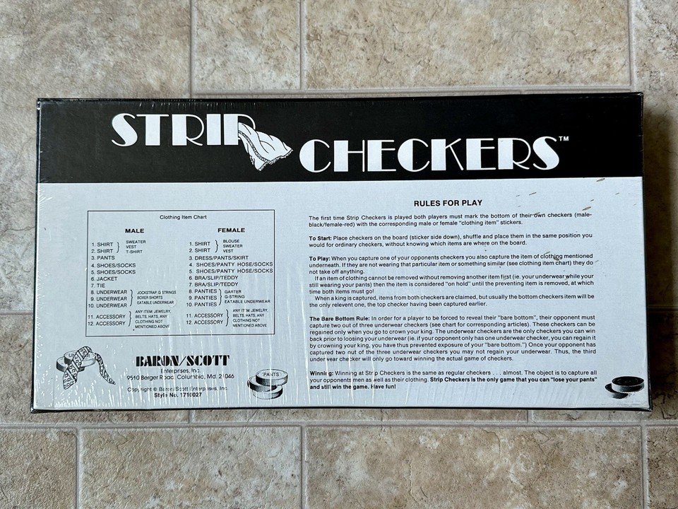 Strip Checkers "The Only Game That You Can Lose Your Pants and Still ...